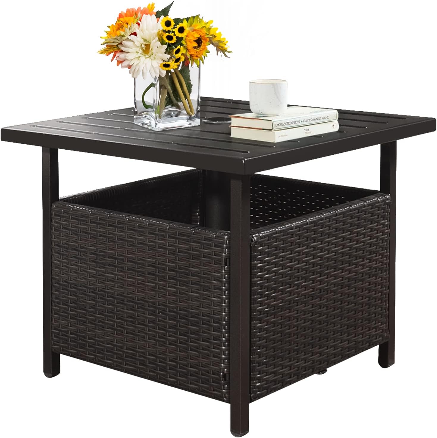 Amazon.com: Iwicker Patio PE Wicker Umbrella Side Table Stand, Outdoor ...