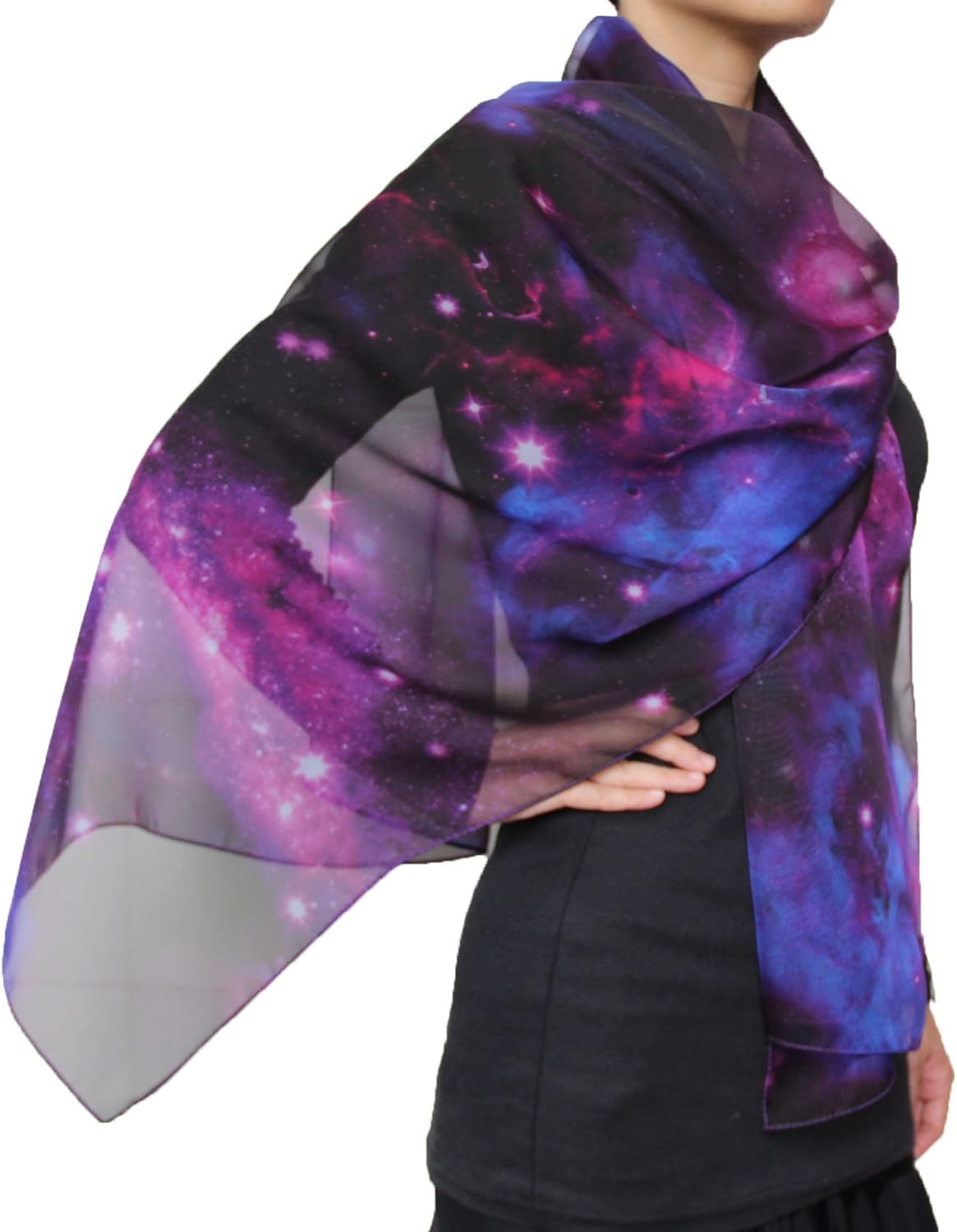 Fashion Nebula Galaxy Twinkle Stars Print Chiffon Scarf Purple at ...