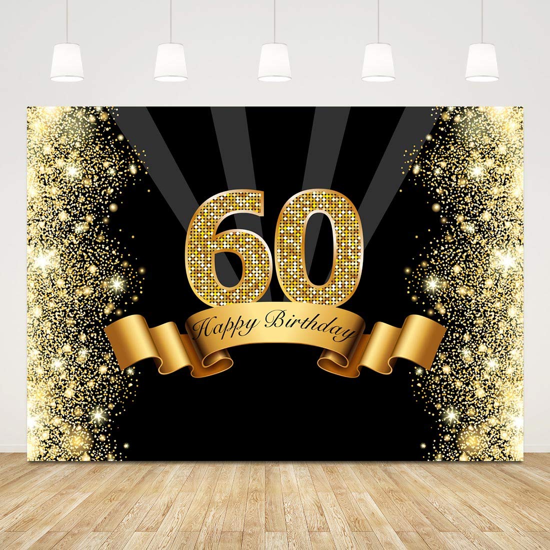 60th Birthday Backdrop Bokeh Glitter Gold Sixty Photo Background 7x5ft ...