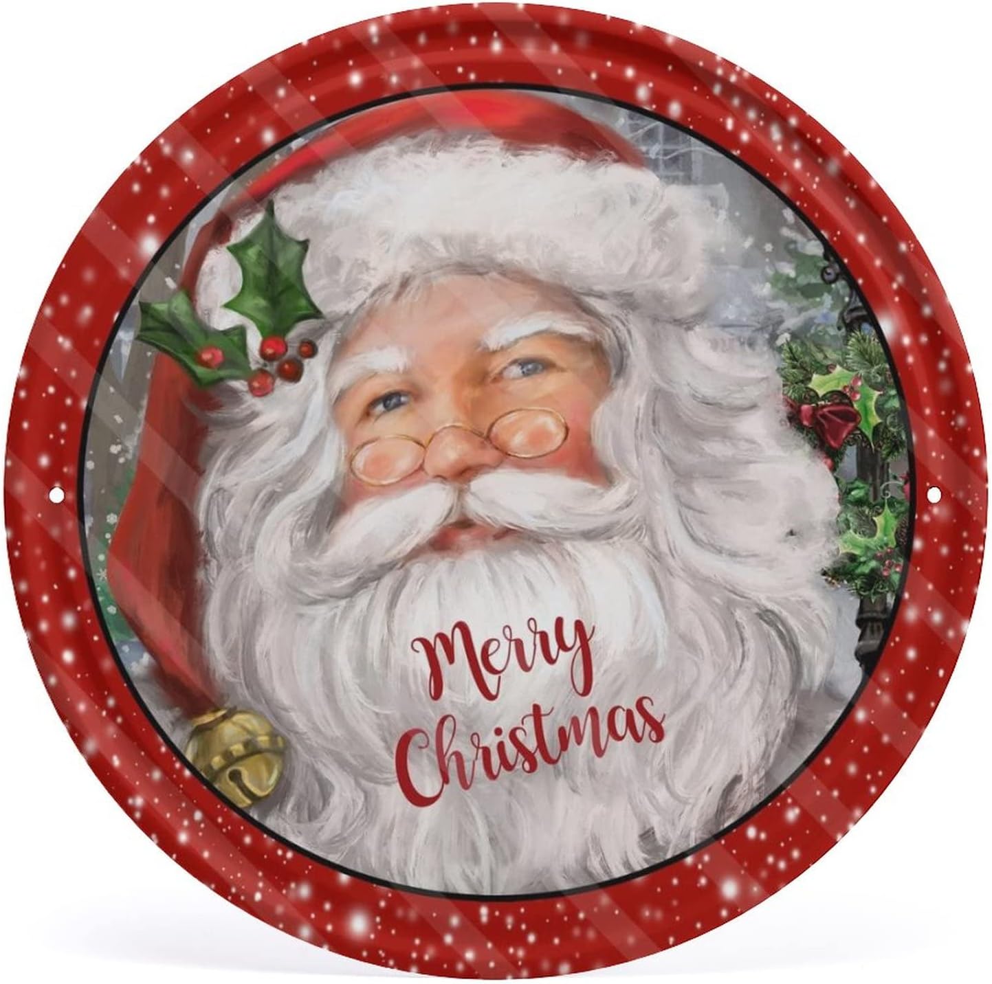 Amazon.com: Rustic Wall Plaque Round Metal Tin Sign Santa Vintage Santa ...