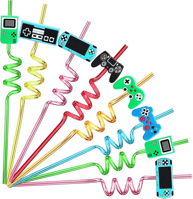 Amazon.com: 24 Video Game Party Favors Game Controller Drinking Straws ...