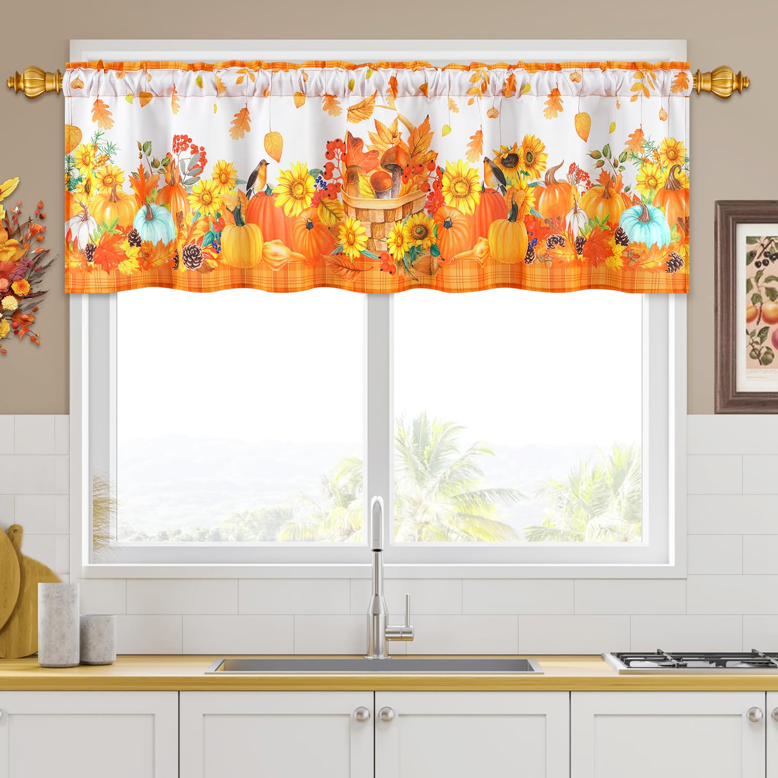 Amazon.com: FRAMICS Thanksgiving Kitchen Valance Curtains, Fall Buffalo ...