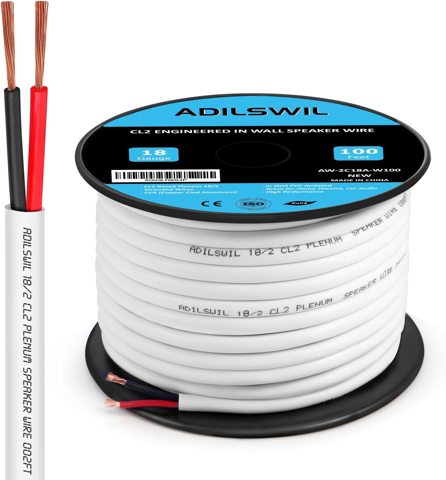 Amazon.com: 100ft 16AWG 2 Conductors (16/2) CL2 Rated Speaker Cable ...