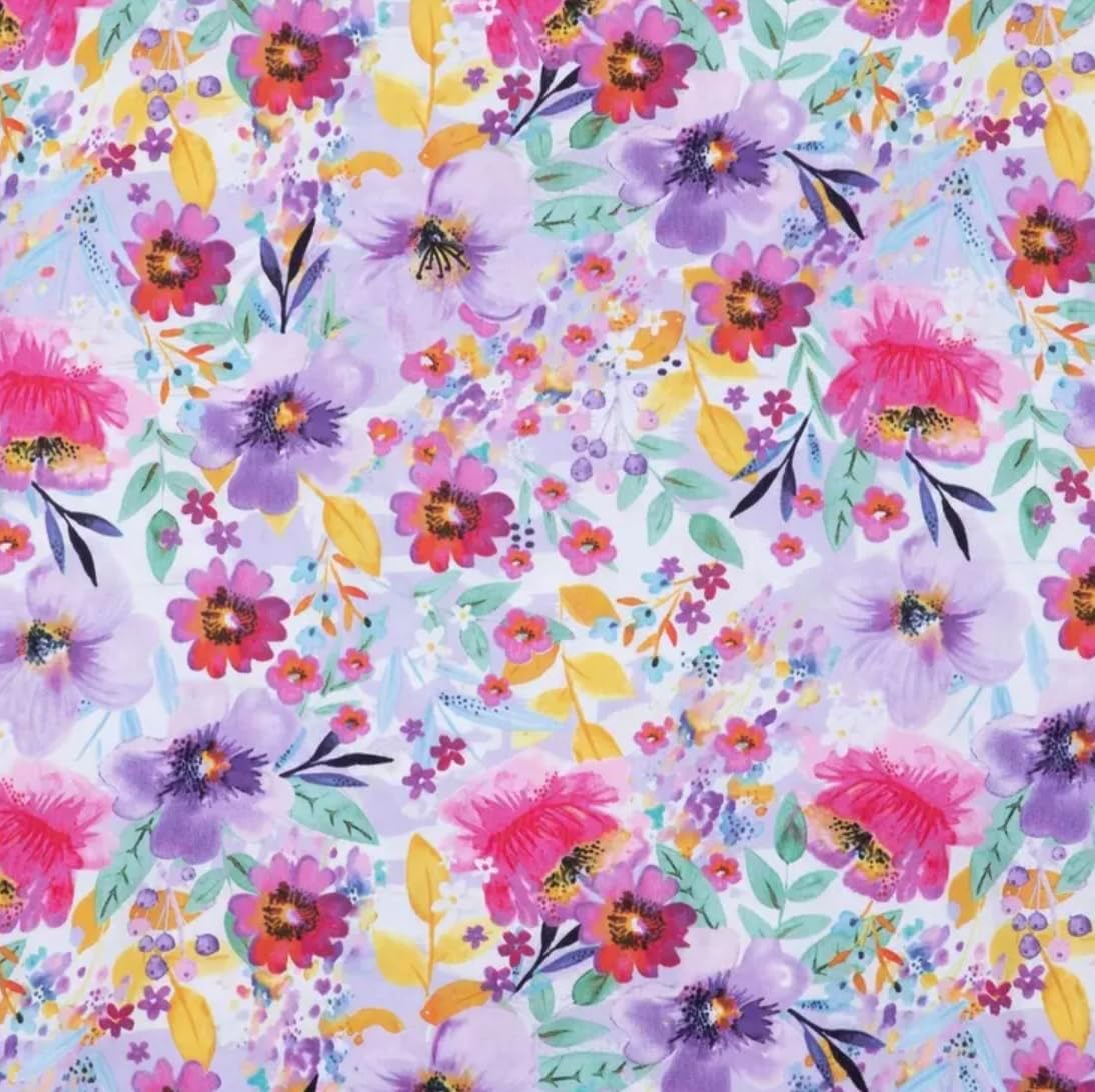 Amazon.com: Generic Bright Watercolor Wildflower Floral Calico Cotton ...