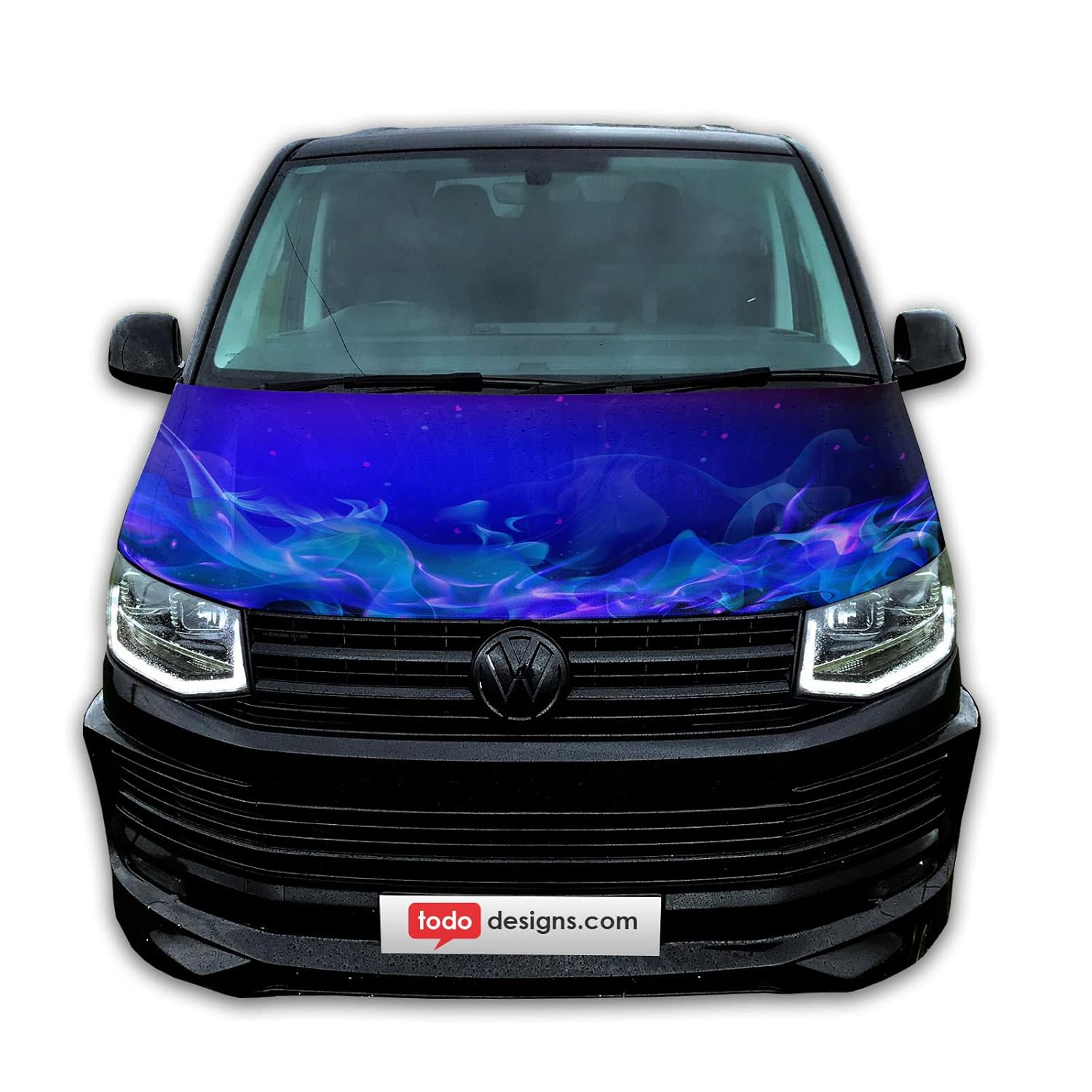Bonnet vinyl wrap for VW T4 T5 T6 blue flame graphic sticker ready to ...