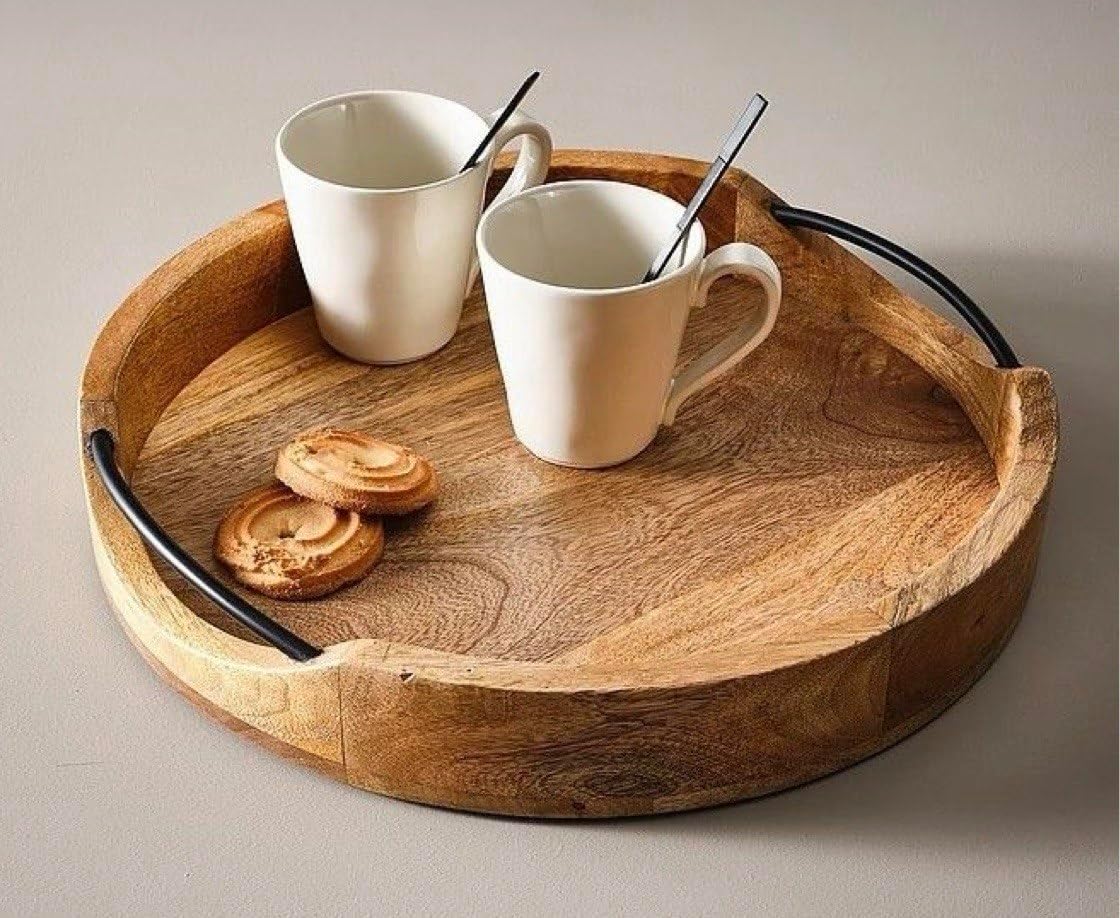 Craft Mshopr Medium Rustic Round Wooden Serving Tray 10x10x2 Inches ...