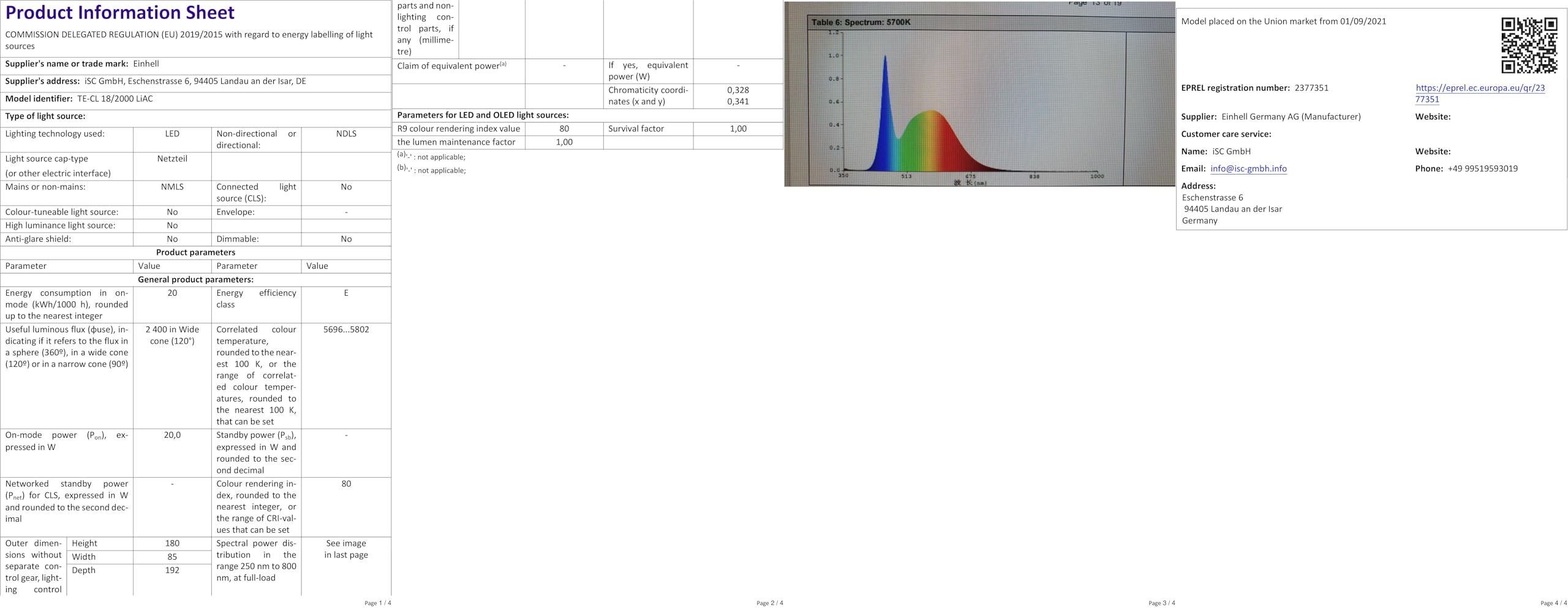 Einhell TE-CL 18/2000 Power X-Change 18V Hybrid Cordless Light | Mains ...