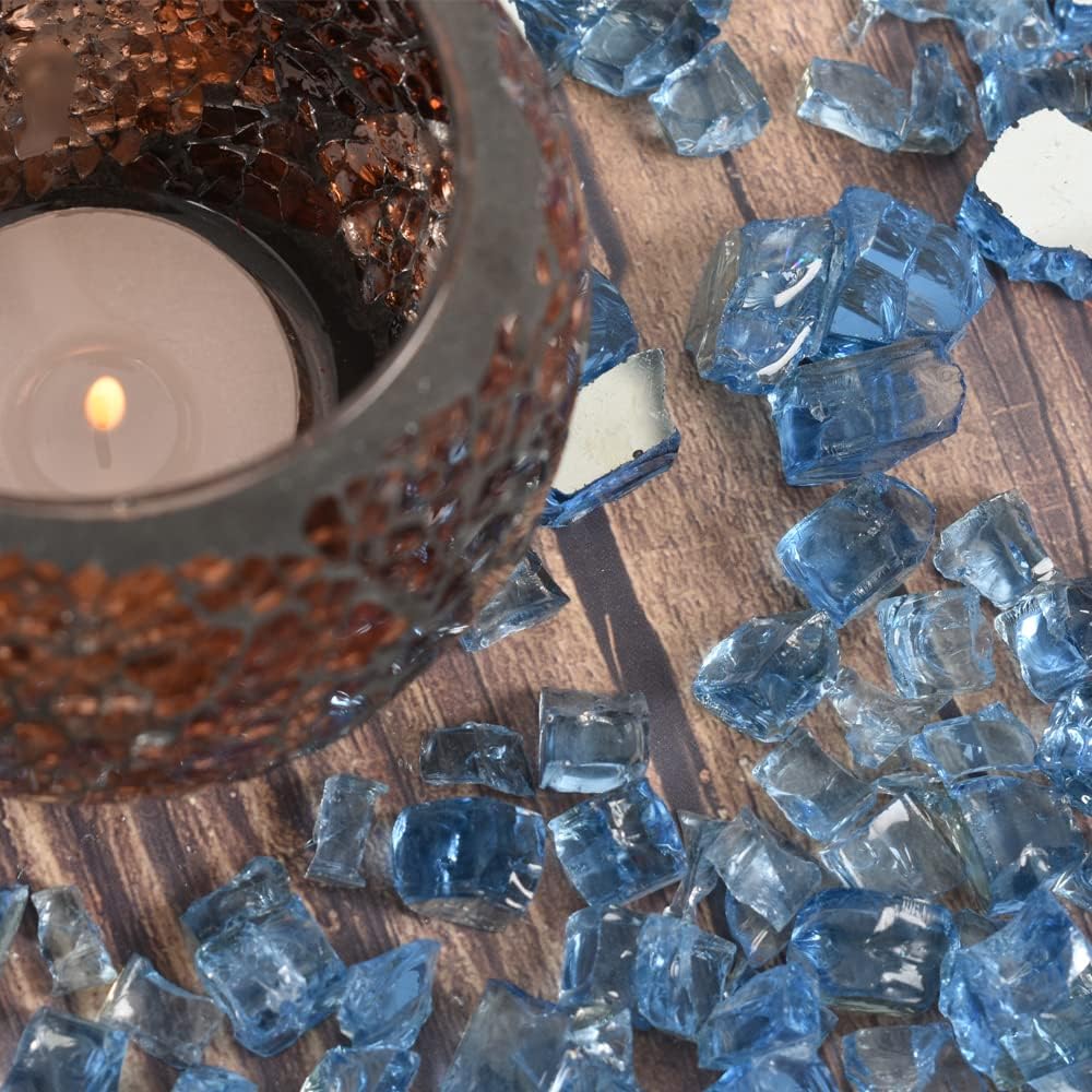 Buy HOKPA Reflective Tempered Fire Glass 1lb, Blue Crushed Glass Fire ...