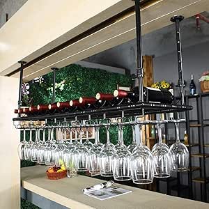 Amazon.com: SENNIAN Ceiling Wine Rack Hanging, Adjustable Height Stemware Rack Industrial ...