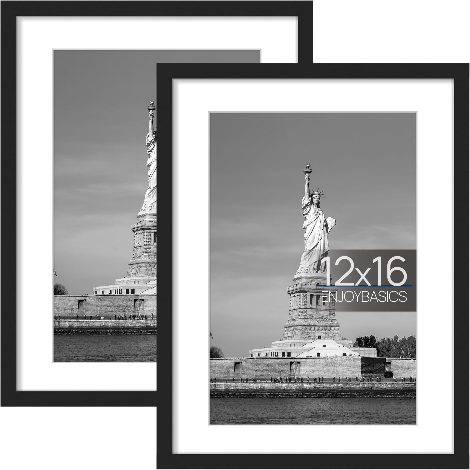 Amazon.com: 12x16 Black Gallery Picture Frame with 8x12 Mat - Wide ...