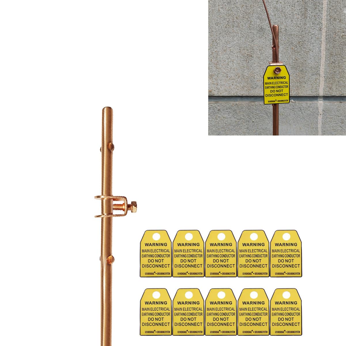 GOUNENGNAIL- 4' Grounding Rod with Electric Grounding Warning Tag, 3/8 ...