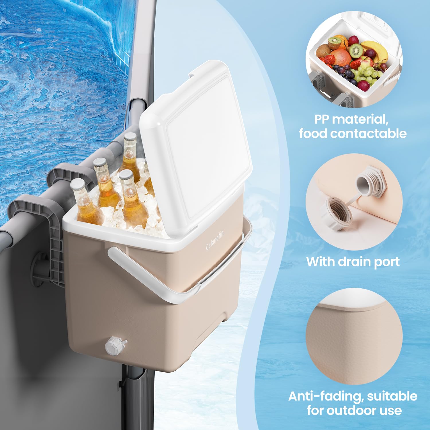 Snapklik.com : Calanofin Pool Cooler, 13.7 Quart Hard Cooler Box ...