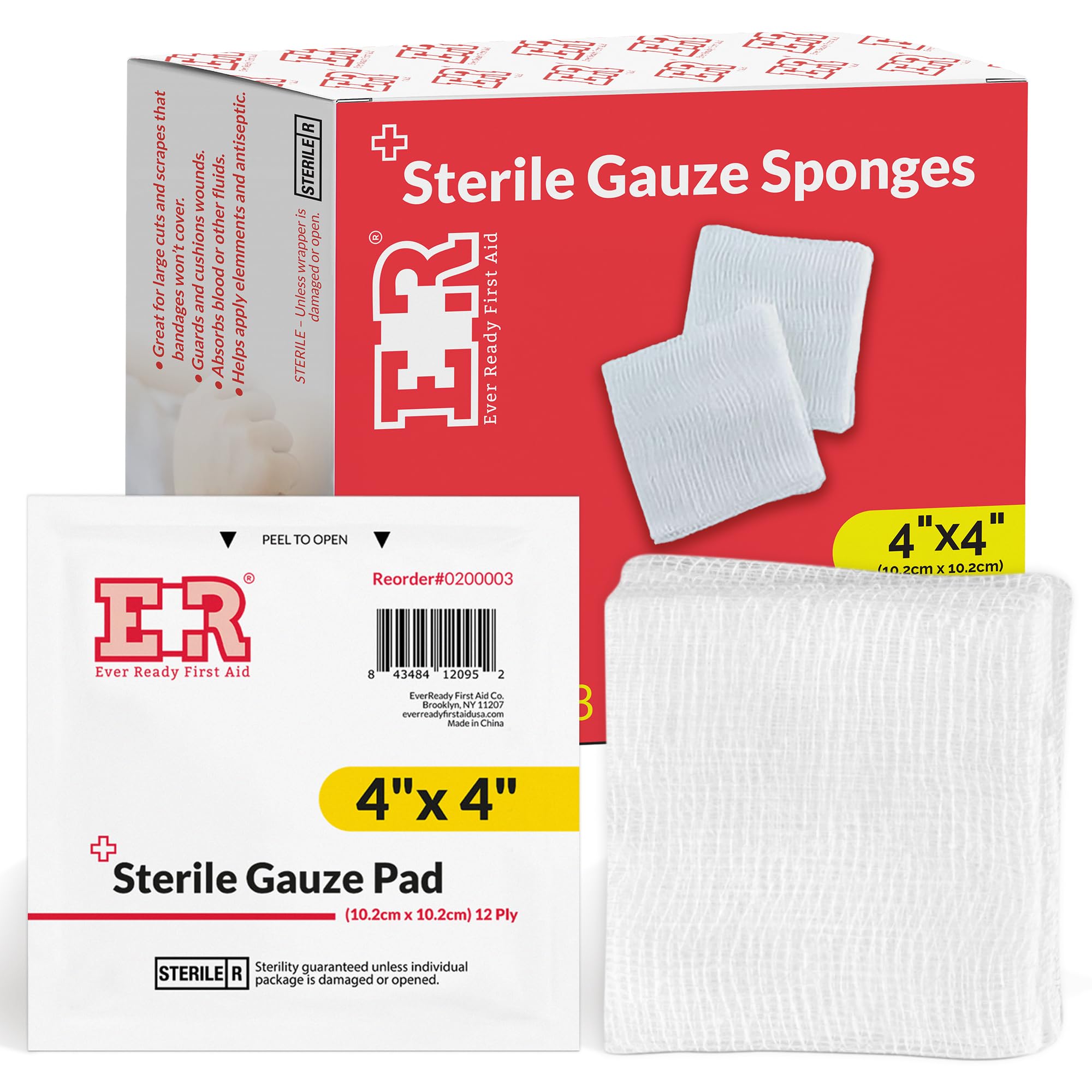 Amazon.com: Ever Ready First Aid Sterile Gauze Sponges 4" x 4" 8 Ply 2 ...