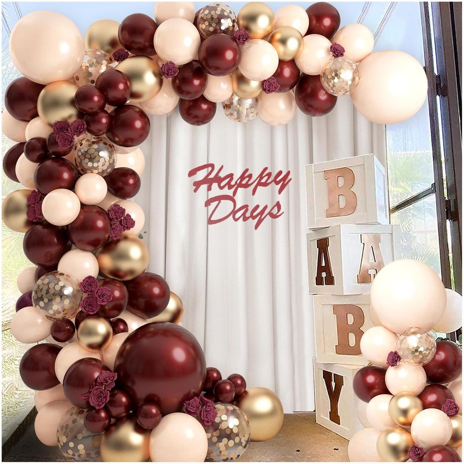 Amazon.com: 18Inch Burgundy Maroon Blush Metallic Gold Balloons Balloon ...