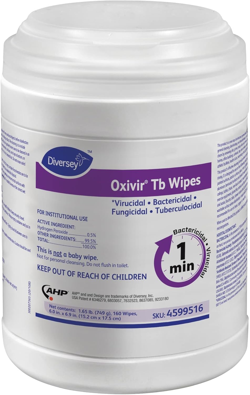 Diversey Oxivir TB Disinfectant Wipes, 6 x 7, White, 160/Canister ...