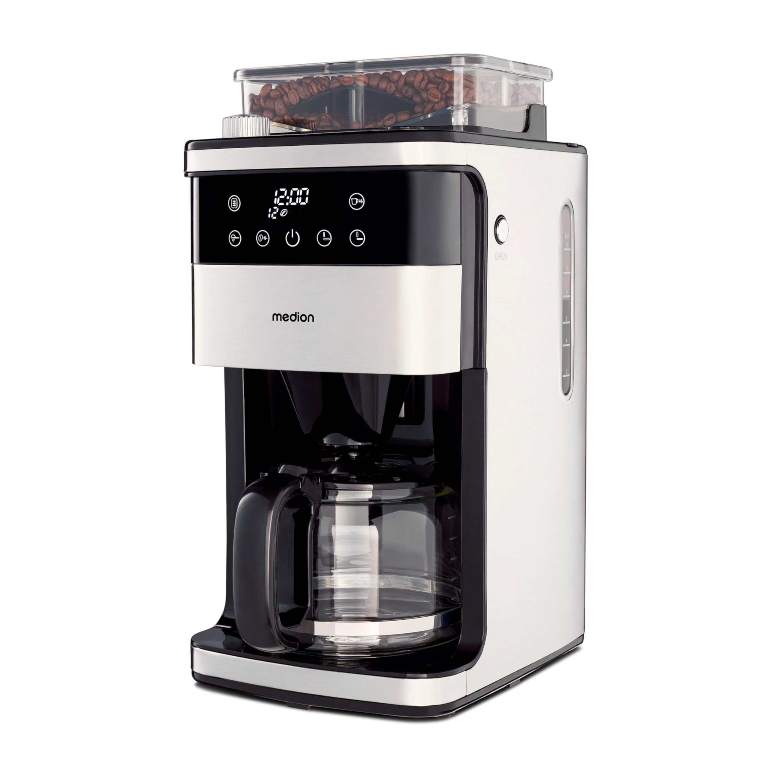 Amazon.de: MEDION Kaffeemaschine mit Mahlwerk und Glaskanne (1,5 Liter ...