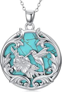 Amazon.com: BETHZA Natural Turquoise Hummingbird Necklace S925 Sterling ...