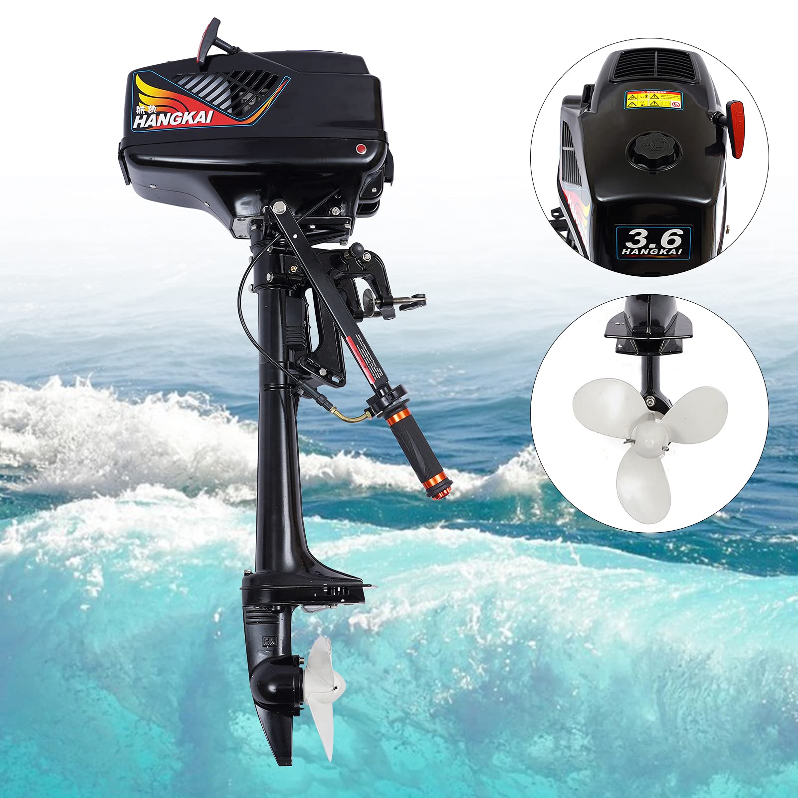 YUNRUX 2-stroke petrol boat engine outboard motor 3.6 HP outboard ...