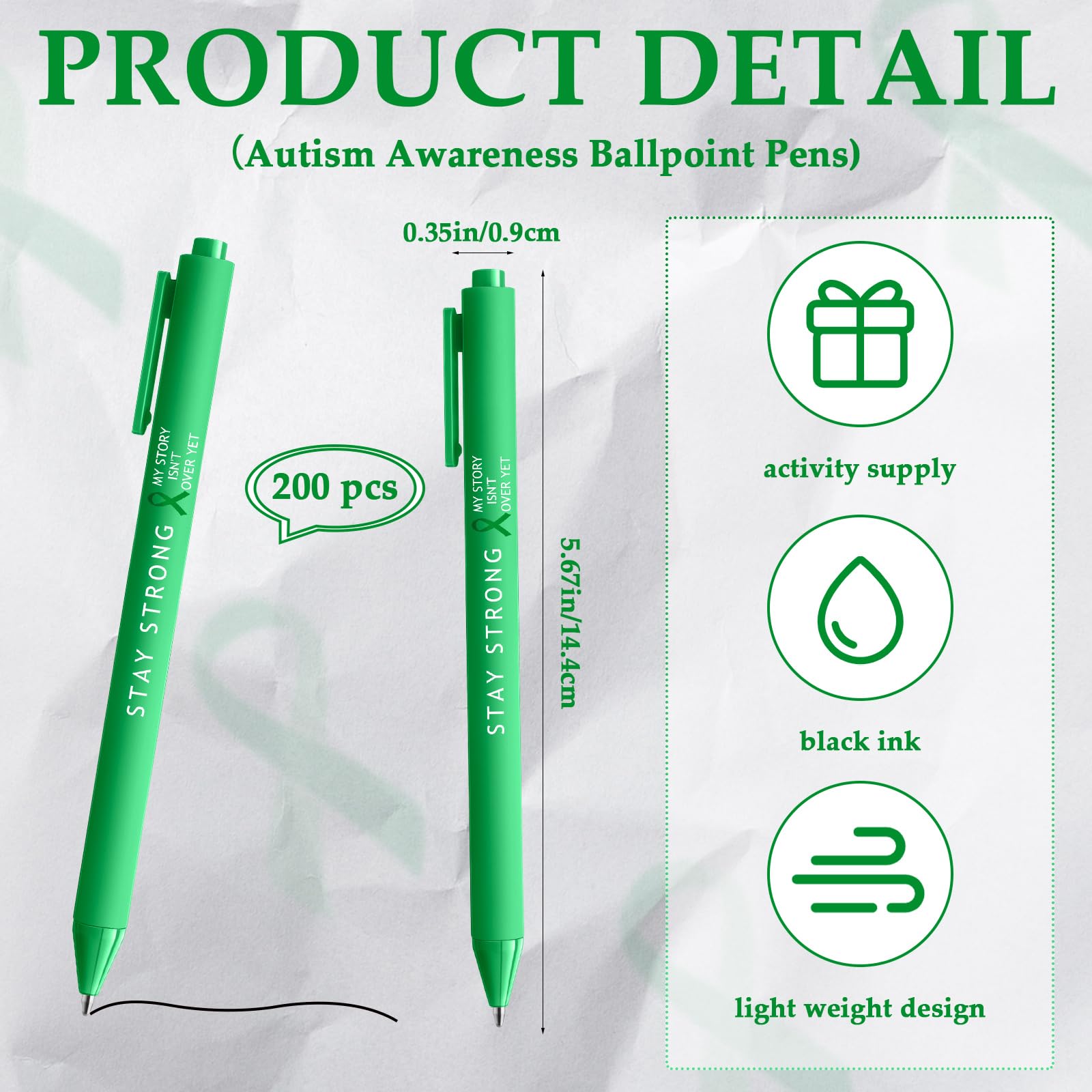 Snapklik.com : 200 Pcs Mental Health Awareness Ballpoint Pens Green ...