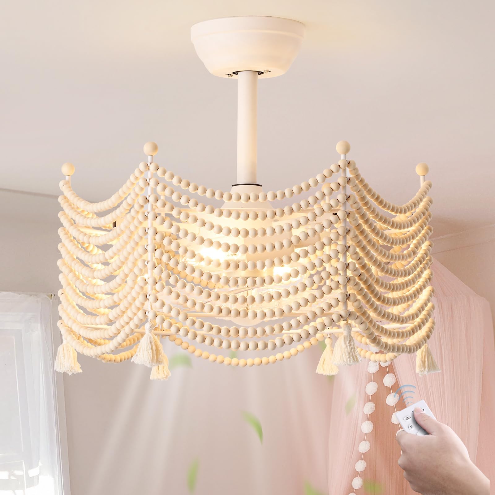 luansky 20 Inch Boho Ceiling Fans with Lights, Wooden Beaded Coastal ...