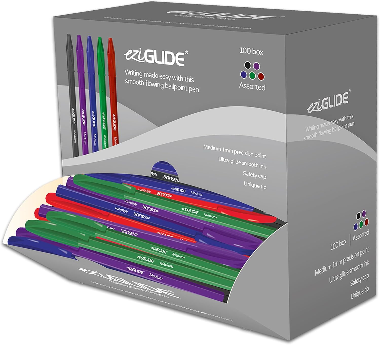 Eziglide Ballpoint Assorted Pen, Pack of 100 Ballpoint Pens, Smooth ...