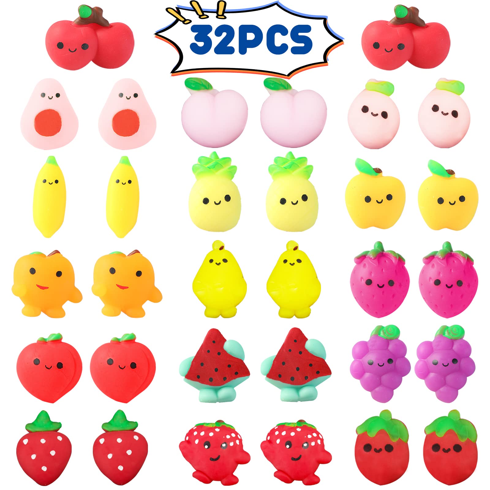 Funimore 32PCS Mochi Squishy Toy - Mini Kawaii Fruit Squishies Cute ...