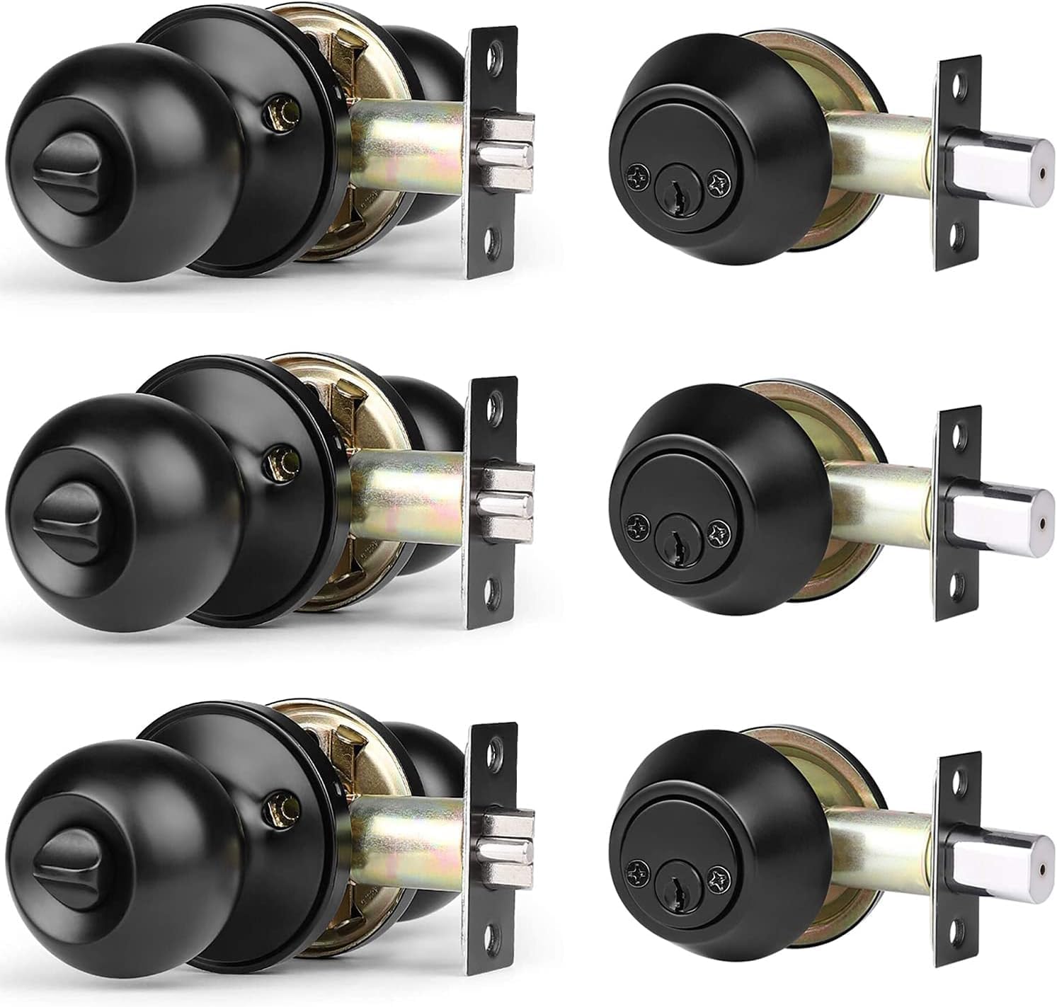 Brotima 3 Pack Keyed Alike Entry Door Knob and Dingle Cylinder Deadbolt ...