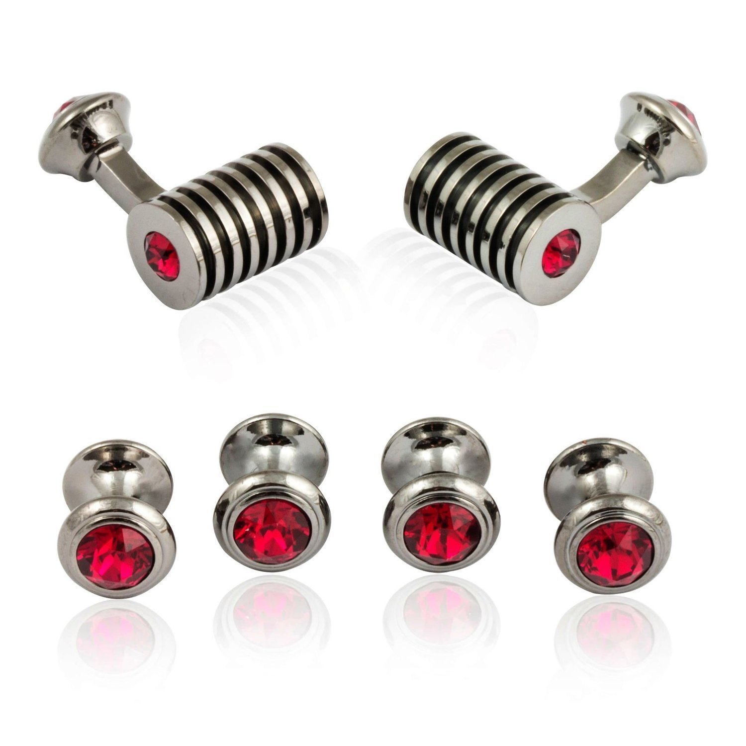 Amazon.com: Cuff-Daddy Gunmetal Ruby Red Barrel Crystal Cufflinks and ...