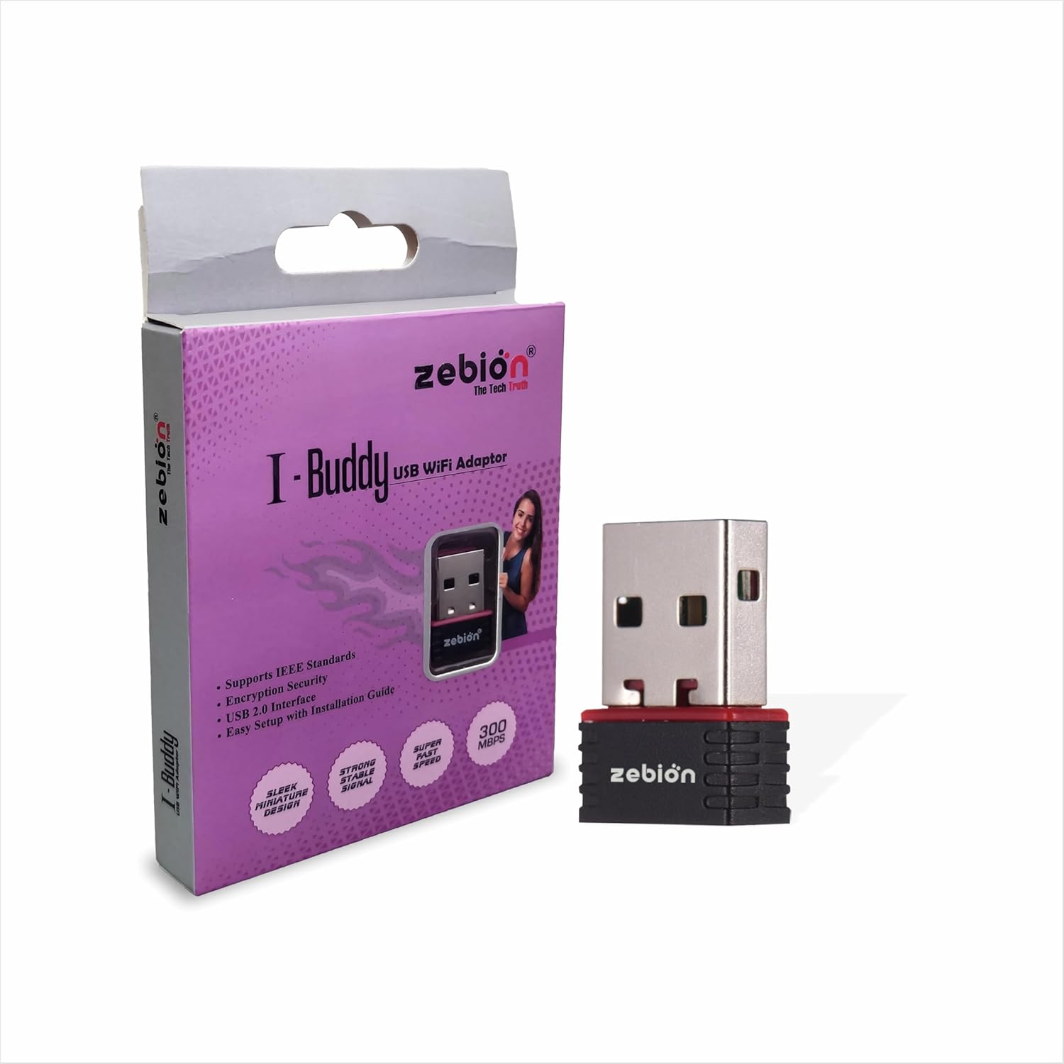 Zebion I-Buddy USB WiFi Adapter, 300 Mbps, Support Wireless, Plug and ...