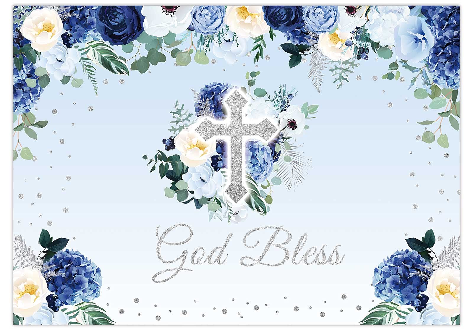 Funnytree 7x5ft God Bless Backdrop Blue And Silver Baptism Party ...