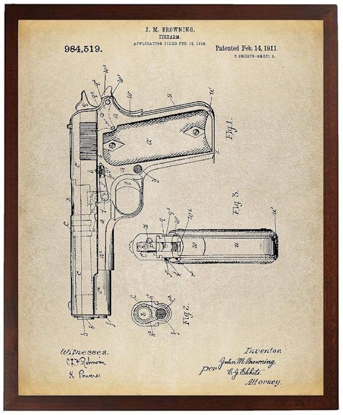 Amazon.com: Turnip Designs Colt 1911 Semi-Automatic Pistol Patent ...