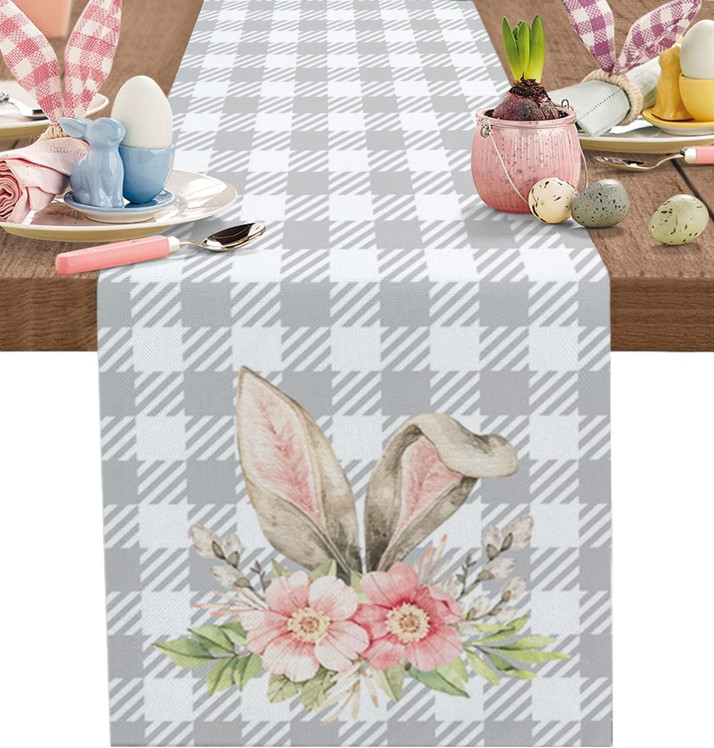 Amazon.com: Easter Table Runner 120 Inches Long, Buffalo Plaid Bunny ...