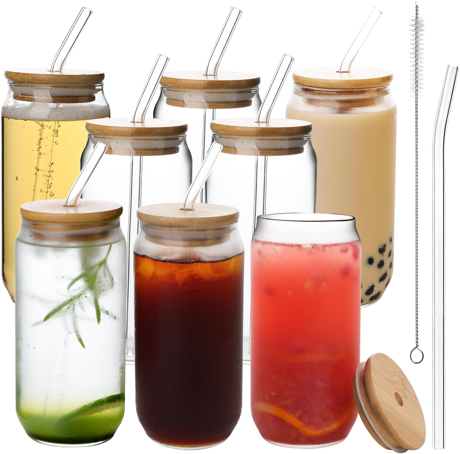 Amazon.com | Naeety Glass Cups with Bamboo Lids and Glass Straw ...