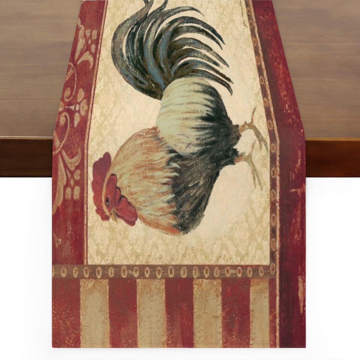 Amazon.com: Vintage Watercolor Rooster Table Runner Kitchen Dining ...