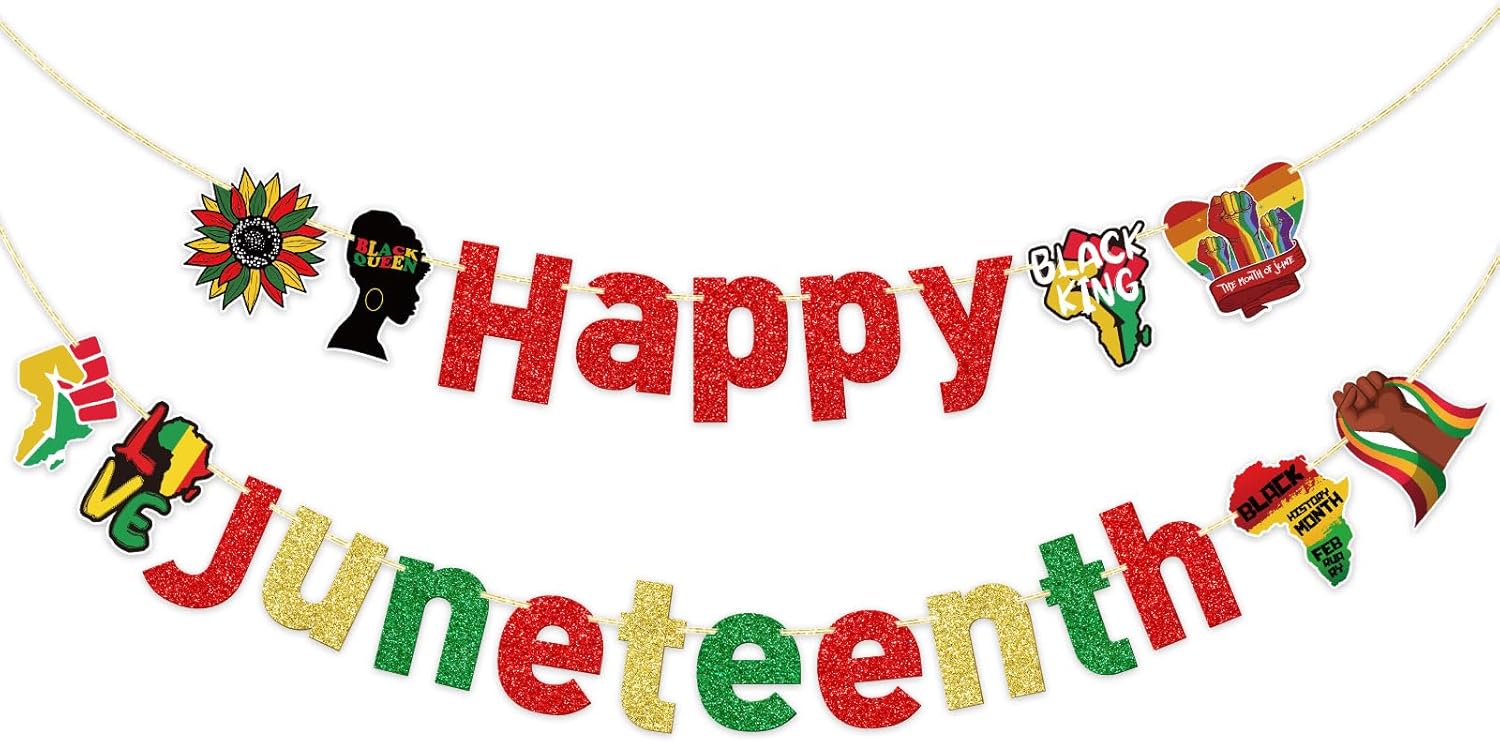 Amazon.com: FOZEE Happy Juneteenth Banner, Pre-strung Juneteenth ...