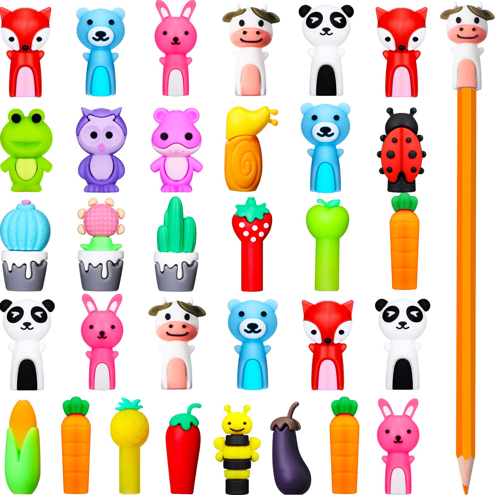 Buy 36 Pieces Pencil Toppers Animal Pencil Toppers Squishy Cow Carrot ...