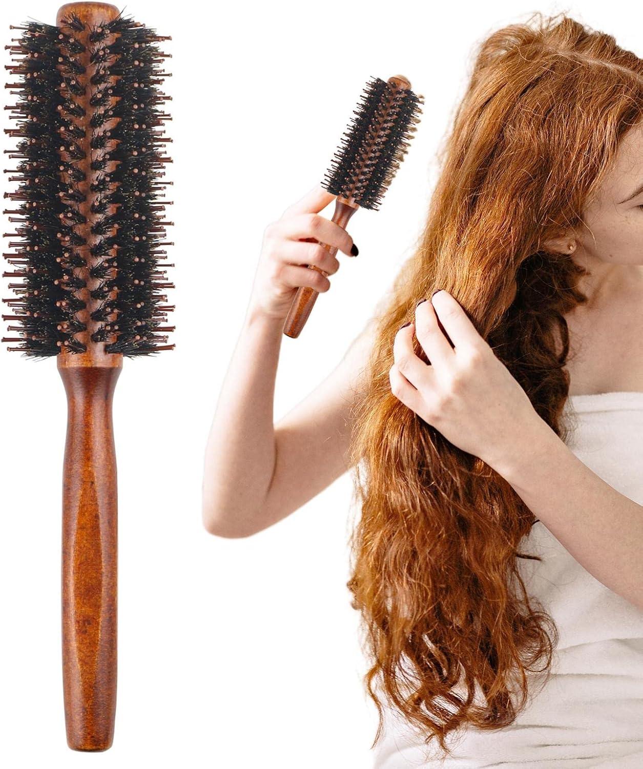 Round Hair Brush, Boar Bristle Quiff Roller Hair Comb Anti Static Quiff ...