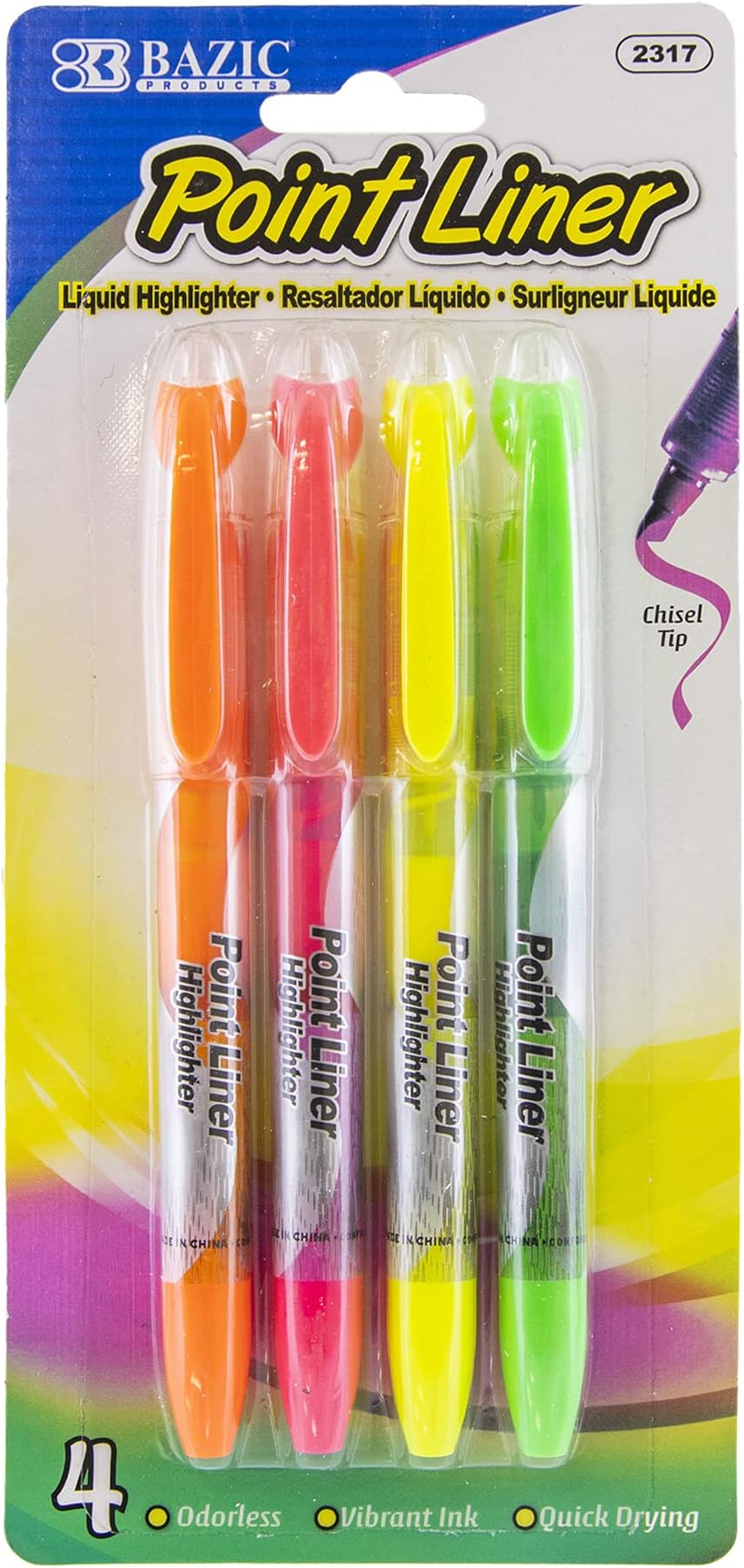 Amazon.com : BAZIC Desk Style Fluorescent Highlighters w/ Cushion Grip ...