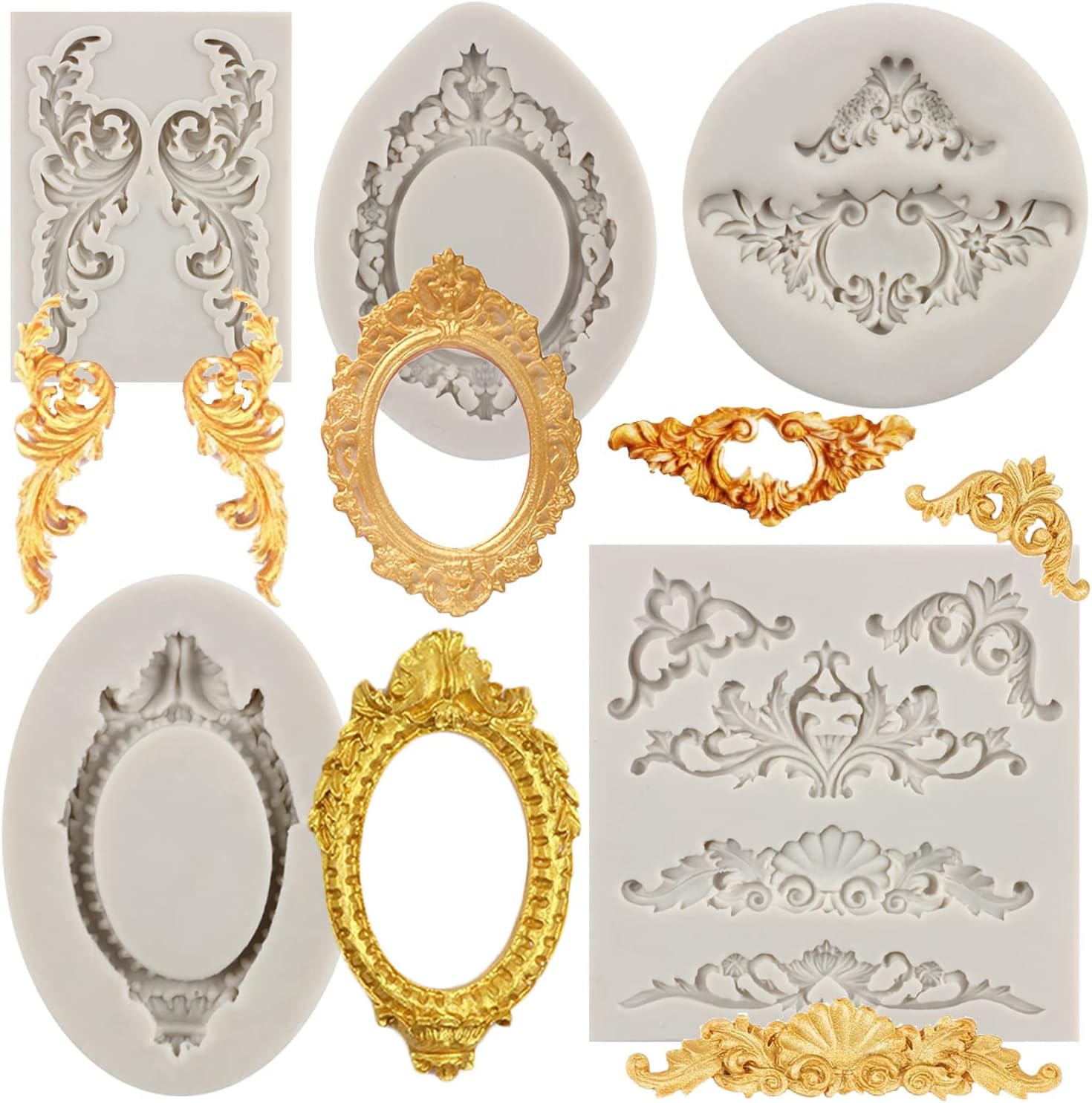 Amazon.com: TEYOULIN Baroque Photo Frame Silicone Molds Curlicues ...