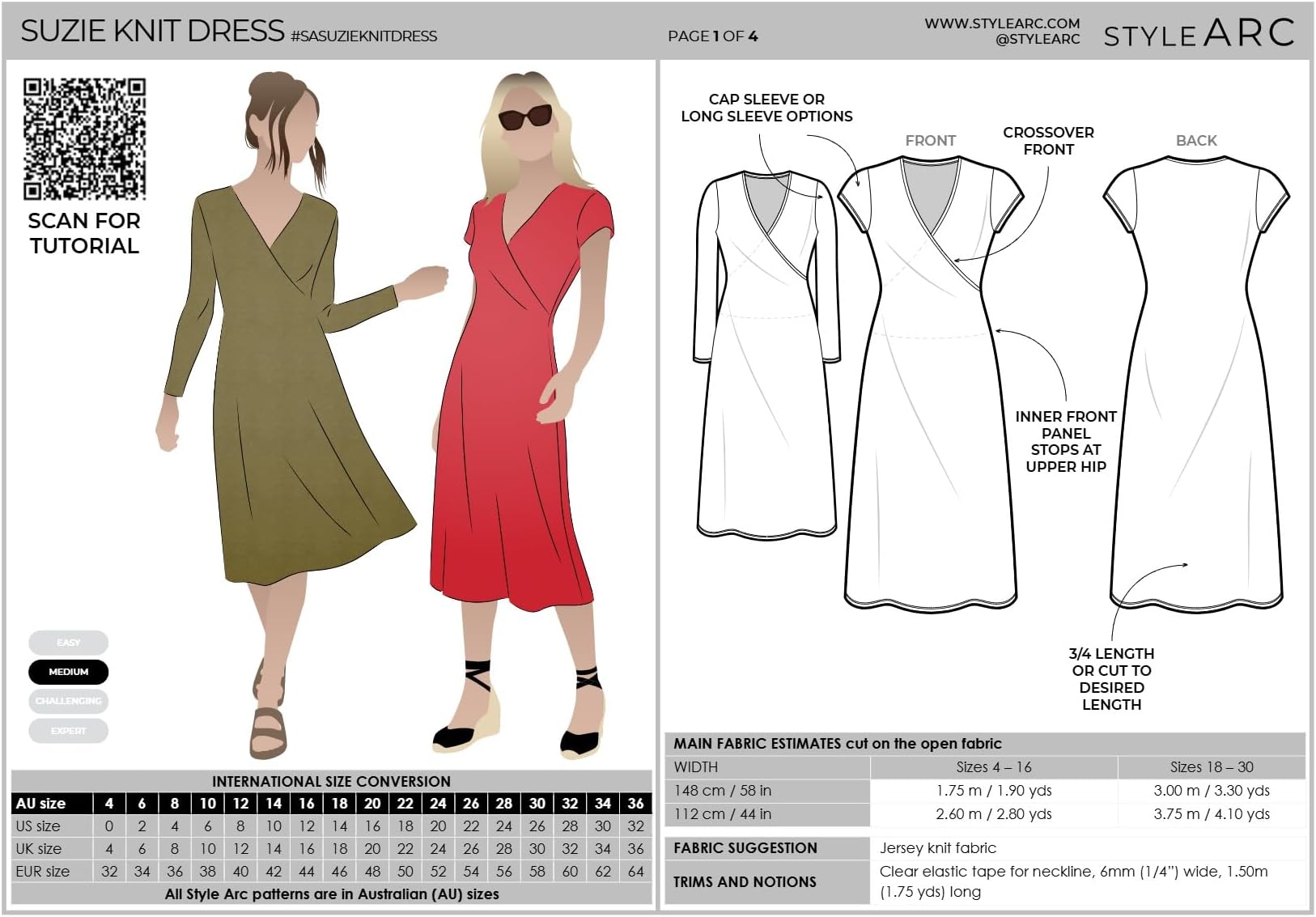 Style Arc Sewing Pattern - Slip on Suzie Dress (Sizes 04-16) Click for ...