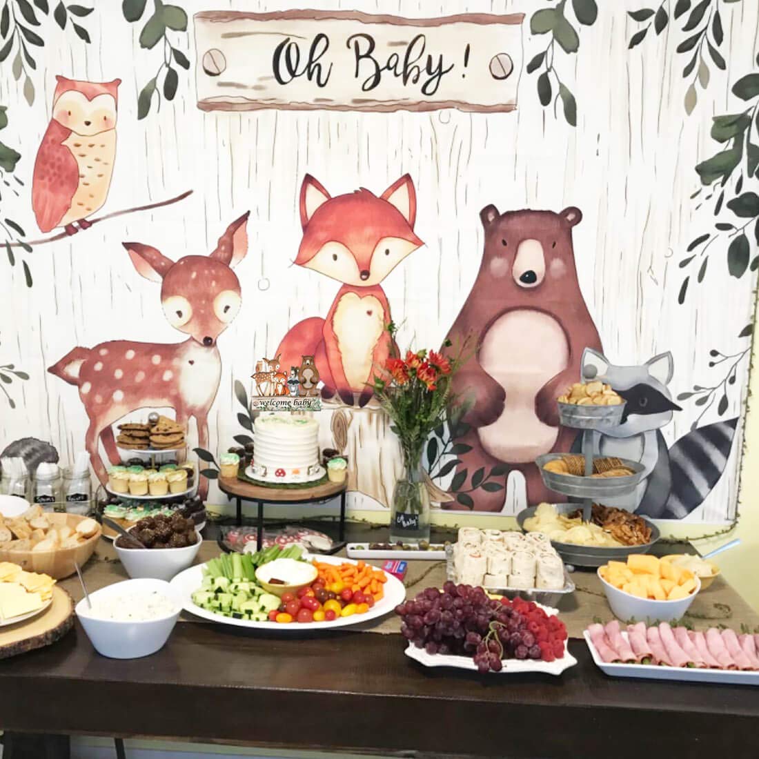 Woodland Baby Shower Woodland backdrop Fox Balloons Balloons Arch ...