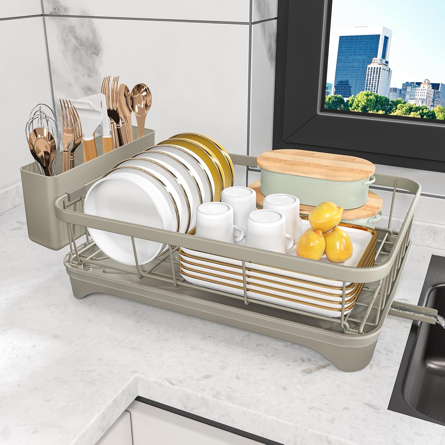 Amazon.com - LIYI Drying Rack Kitchen,Removable Drainer Tray,Adjustable ...