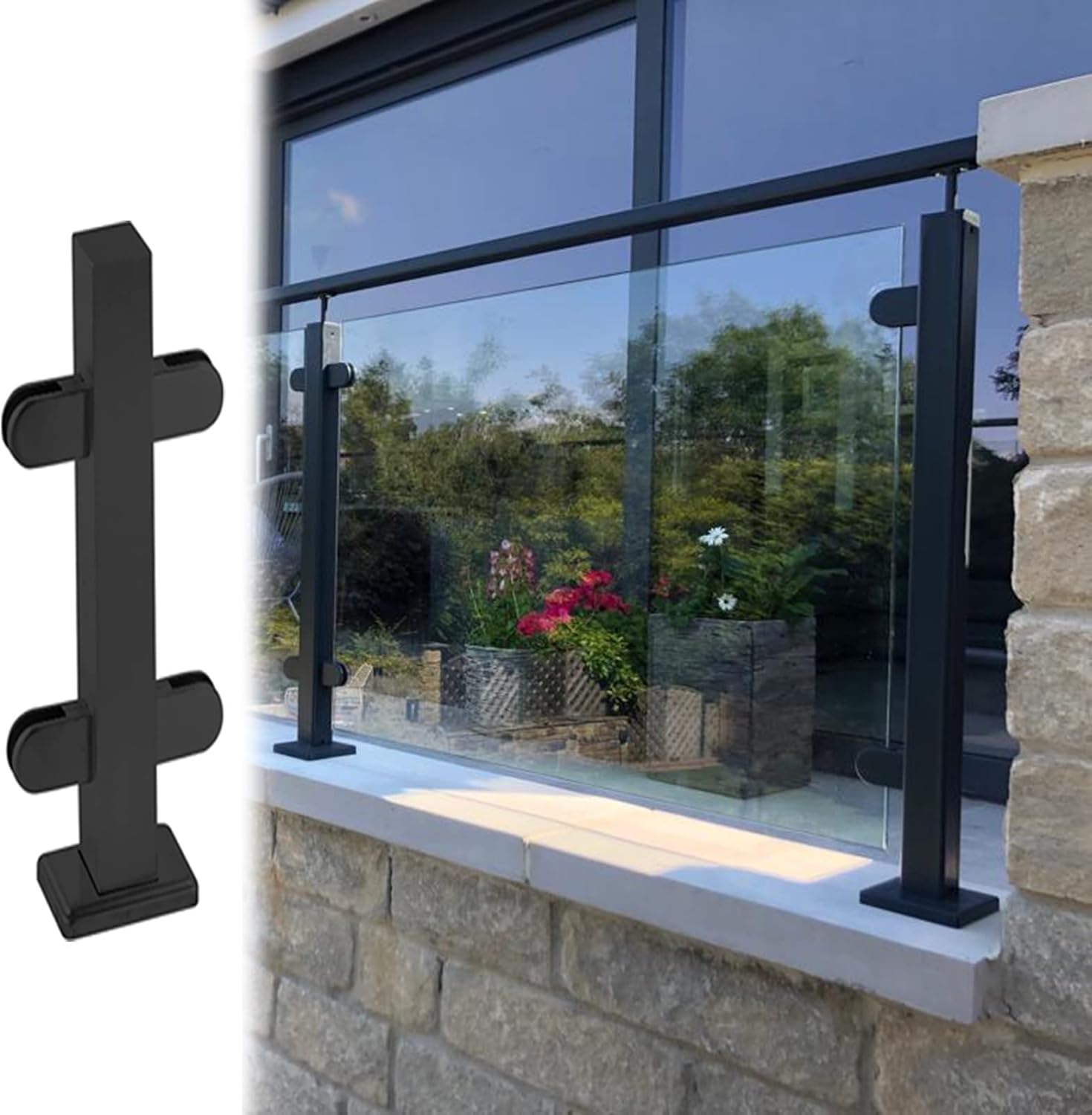 Amazon.com - Balustrade Posts Black Glass Railing Post System ...