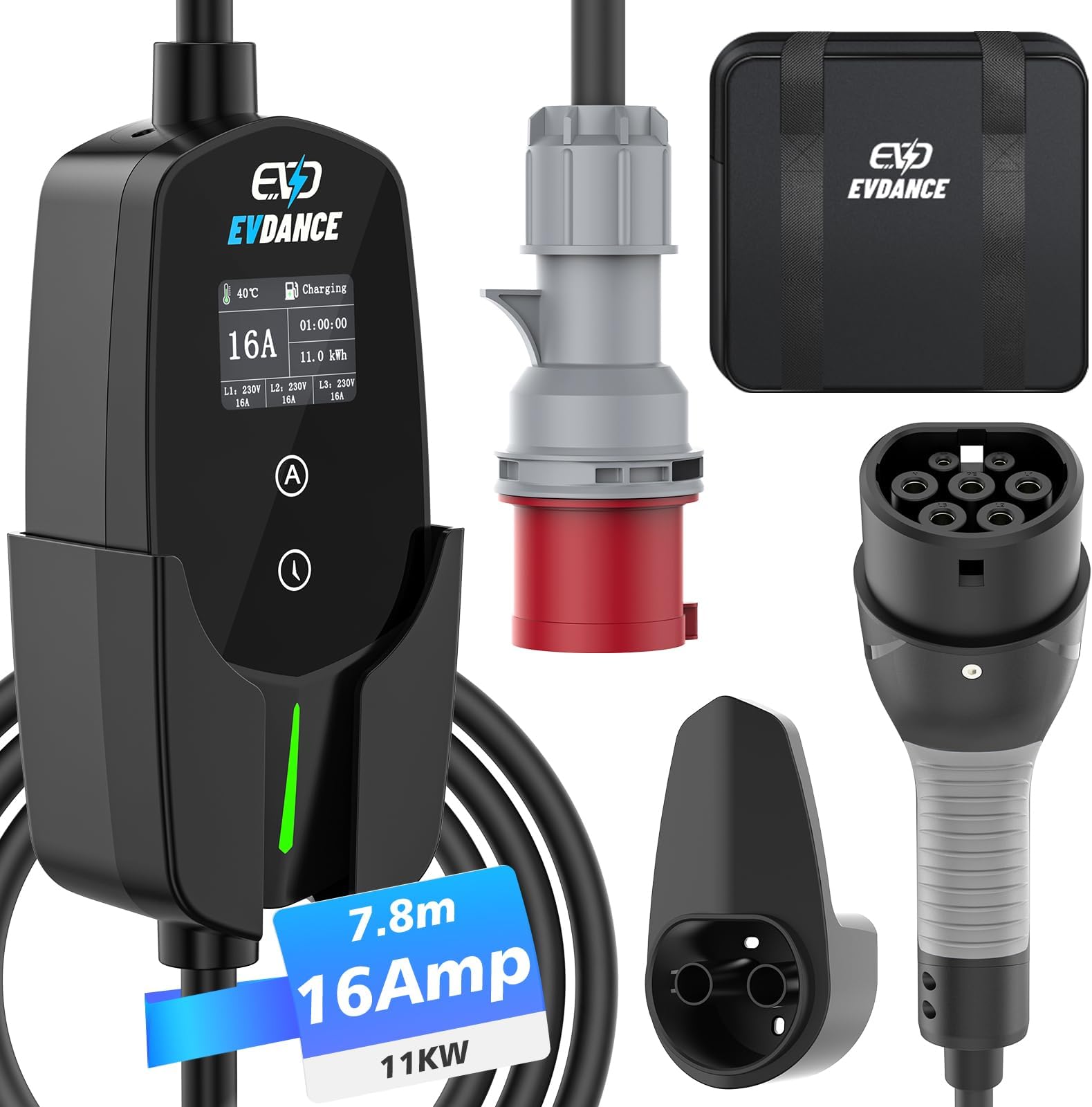 dé Mobile Wallbox 22kW [3-phasig|7,5m|6-32A] mit Ladekabel, CEE auf Typ ...