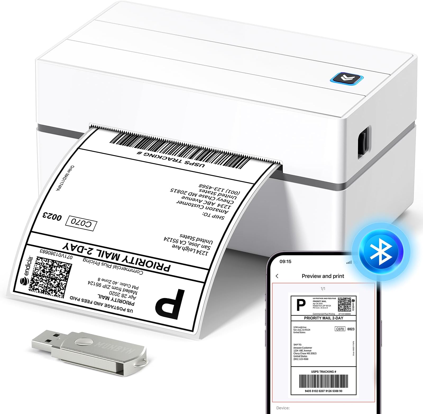 MUNBYN Bluetooth Thermal Label Printer, 4x6 Thermal Shipping Label ...