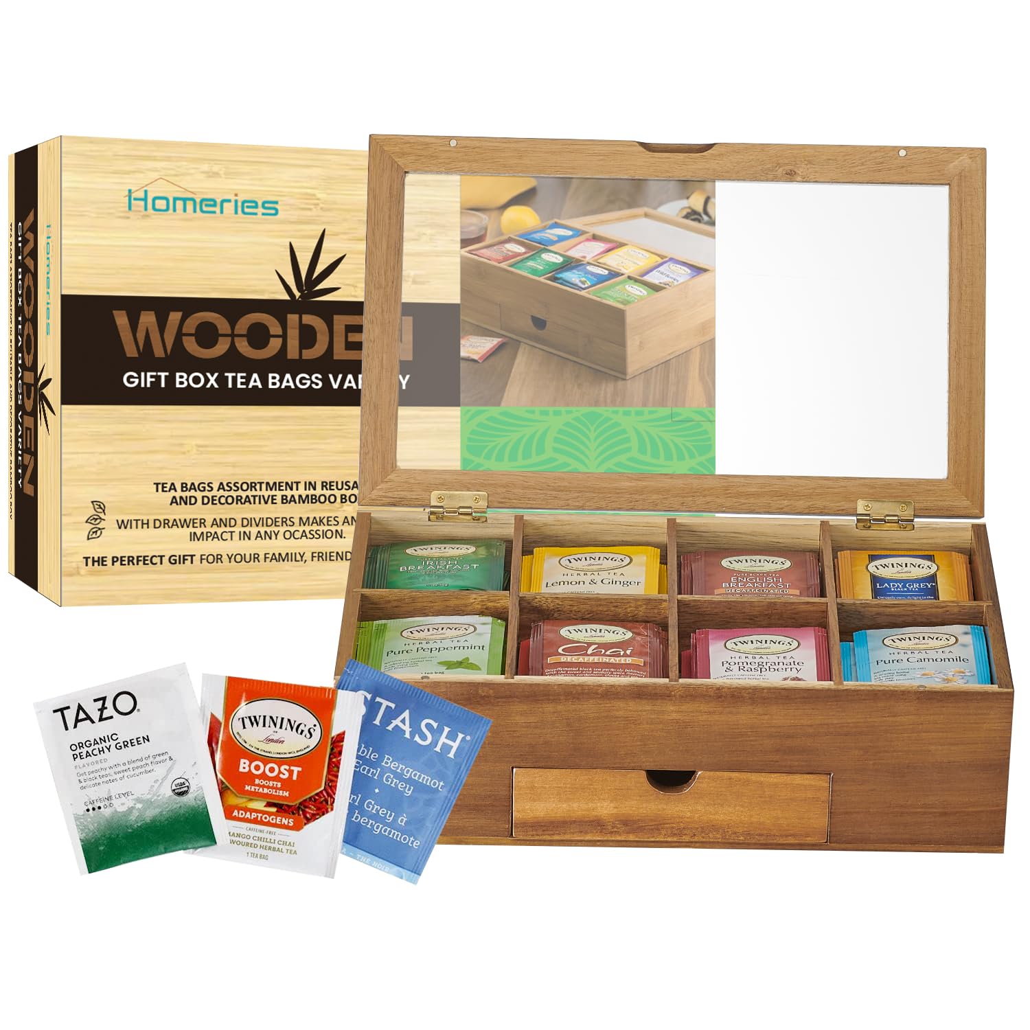 Amazon.com : Premium 80 Tea Bag Assortment Gift Box Set By Homeries ...