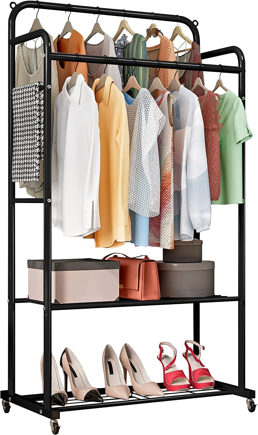 Percheros para Ropa con Ruedas, Perchero para Colgar Ropa con Estante ...