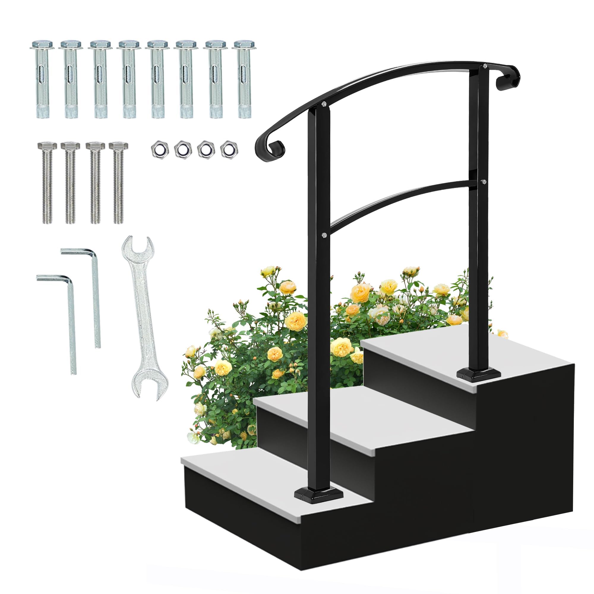 KUAFU Step Hand Rail Compatible with 2-3 Steps Handrails for Outdoor ...