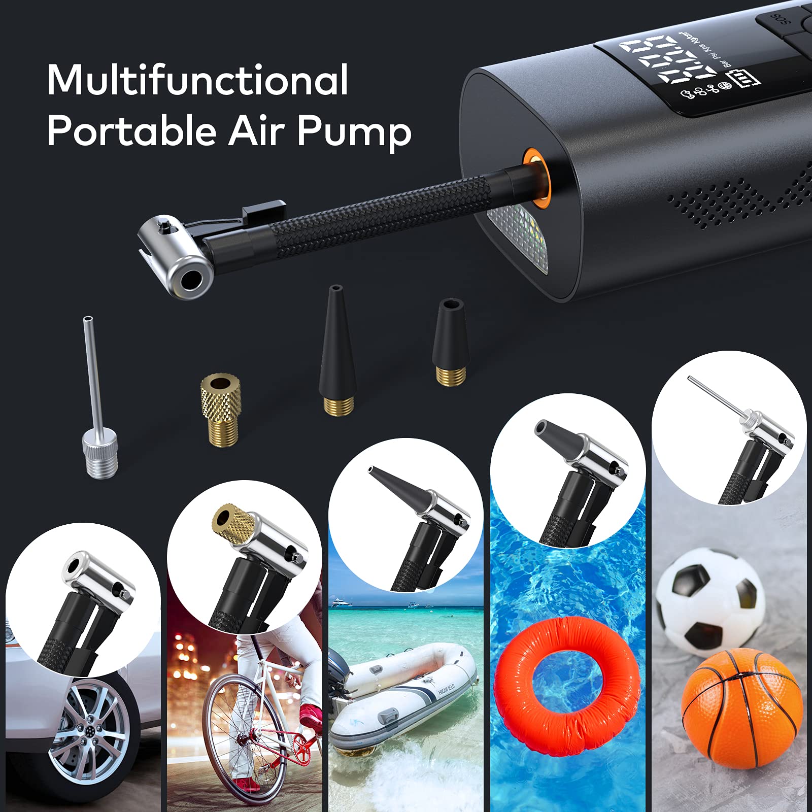 CENXINY Tyre Inflator Cordless Rechargeable, 6000mAh Battery Tyre ...