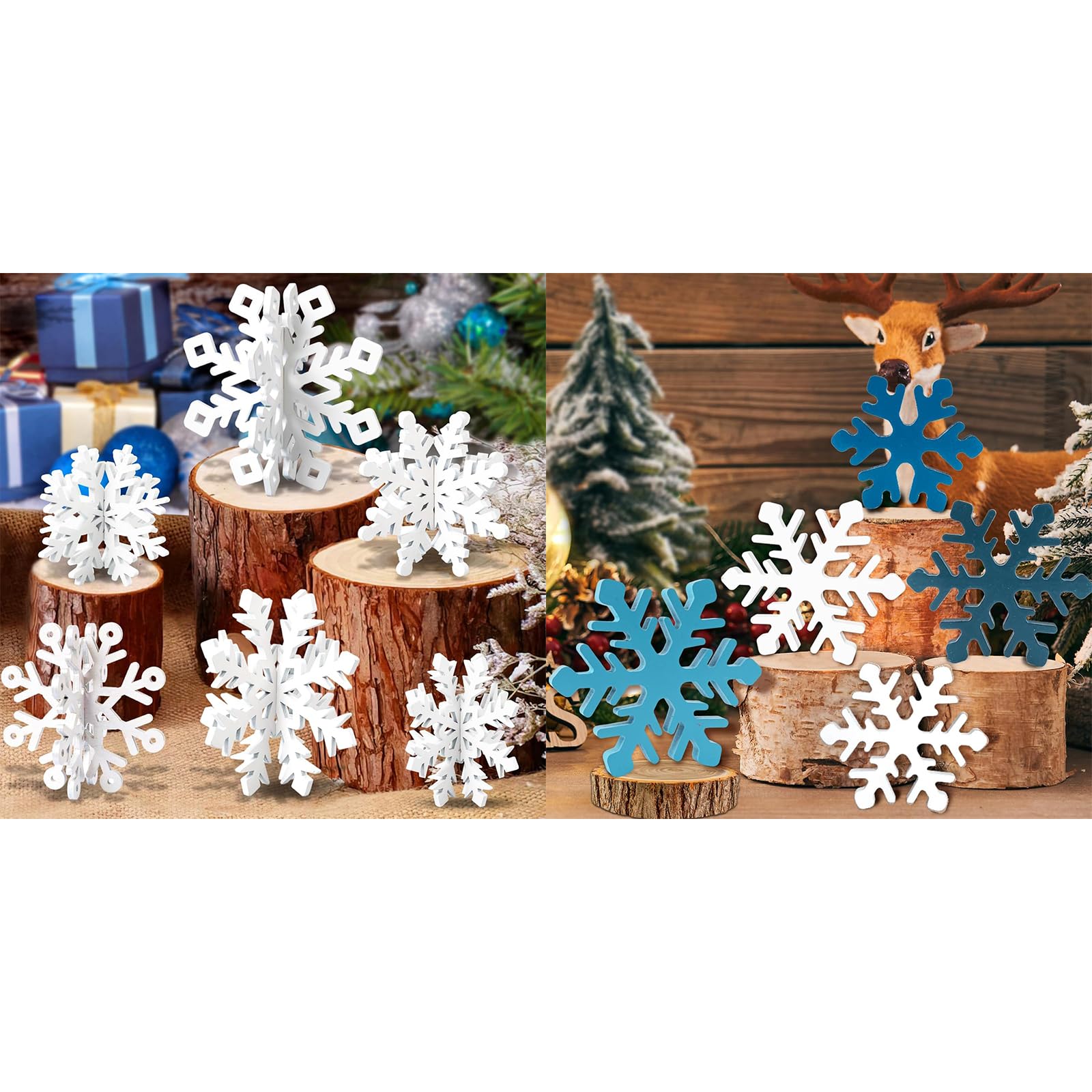 Amazon.com: Snowflake Christmas Table Decorations, White Blue Wooden ...
